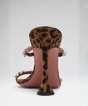 Amina Muaddi Leopard Print Embellished Stiletto Sandals