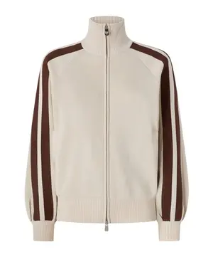 Pinko Striped Logo Embossed Zip-up Sweatshirt - Nude