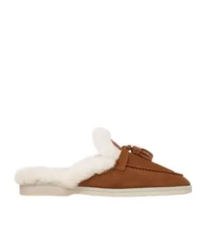 SCAROSSO Lucrezia Shearling Slip-on Mules With Tassel Detail - Cinnamon