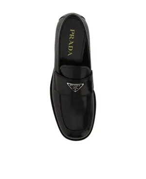 Prada Metal Triangle Logo Loafers - Black