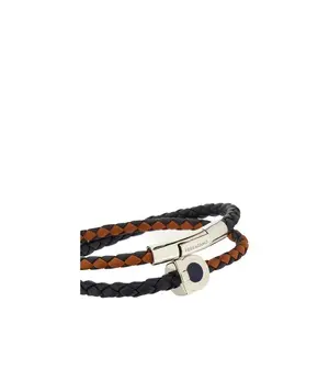 FERRAGAMO Gancini Braided Double-wrap Bracelet - Silver/navy/leather