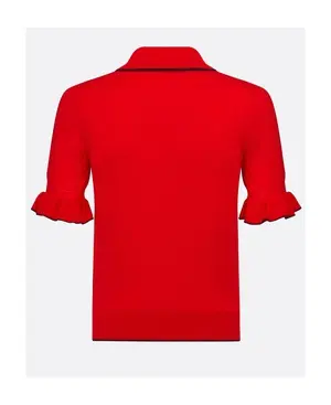 Dior Short-sleeved Knit Sweater With Ruffles And Bee Embroidery