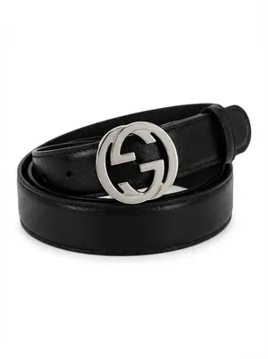 Gucci Monogram Plaque Leather Belt - Black