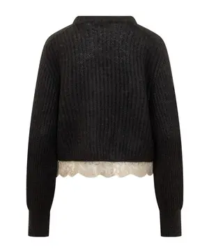 Fabiana Filippi Lace Trim Crewneck Jumper - Black