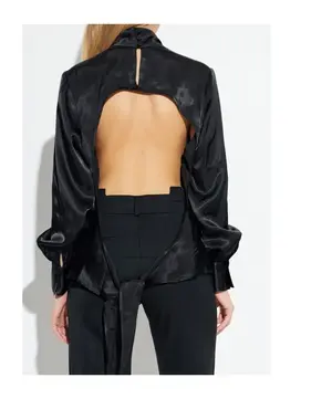 Vetements High-neck Open-back Top With Pleats And Decorative Buttons