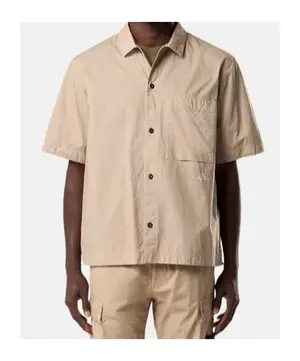 Stone Island Comfort-fit Short-sleeve Shirt With Embroidered Logo - Desert-colored
