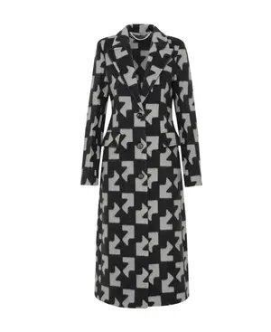 Off-White Geometric Patterned Single-breasted Coat