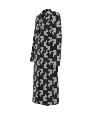 Off-White Geometric Patterned Single-breasted Coat