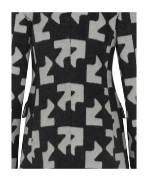 Off-White Geometric Patterned Single-breasted Coat