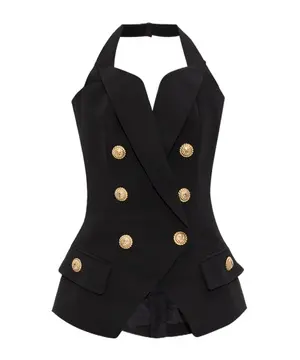 Balmain Double-breasted Halterneck Top - Black