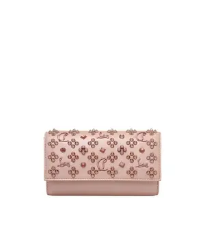 CHRISTIAN LOUBOUTIN Studded Leather Wallet With Chain Strap - Nude