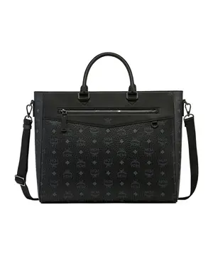 Mcm Diamond East-west Tote In Visetos Monogram Canvas - Black