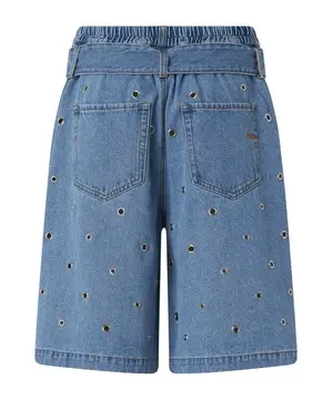 Pinko Belted Denim Shorts With Eyelet Detail - Blue