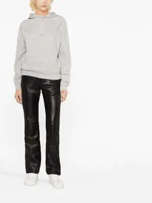 Saint Laurent Logo Embroidered Drawstring Hoodie - Gray