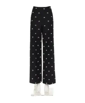Valentino Garavani Embroidered Crepe Couture Wide Leg Trousers With Bow Detail