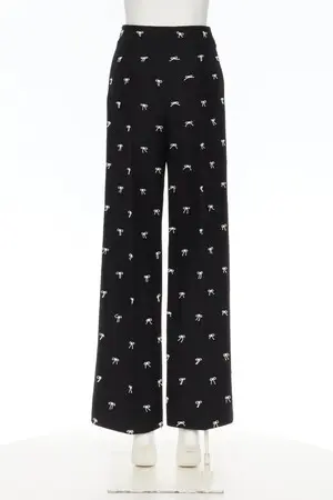 Valentino Garavani Embroidered Crepe Couture Wide Leg Trousers With Bow Detail