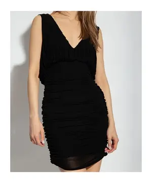 Saint Laurent Draped Sleeveless V-neck Mini Dress