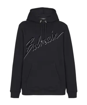 Balmain Flocked Logo Drawstring Hoodie