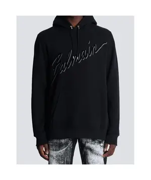 Balmain Flocked Logo Drawstring Hoodie