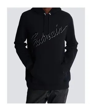 Balmain Flocked Logo Drawstring Hoodie
