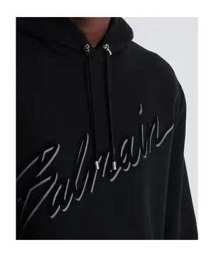 Balmain Flocked Logo Drawstring Hoodie