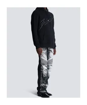 Balmain Flocked Logo Drawstring Hoodie