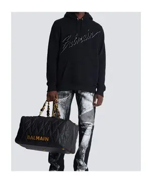 Balmain Flocked Logo Drawstring Hoodie