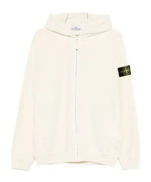 Stone Island Logo Patch Zipped Hoodie - Beige