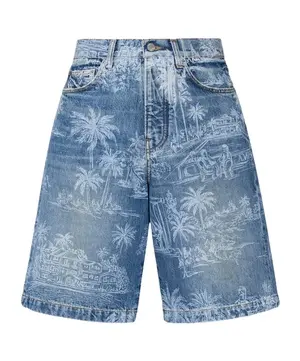 Amiri Tropical Print Denim Shorts - Harbor Indigo