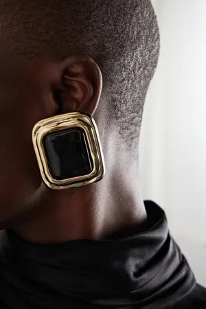 Saint Laurent Square Cabochon Enamel And Metal Earrings