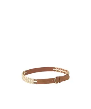Pinko Love Stud Embellished Leather Belt