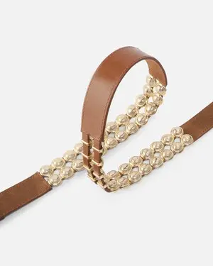 Pinko Love Stud Embellished Leather Belt