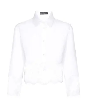 Dolce & Gabbana Lace Trim Cropped Poplin Shirt - No