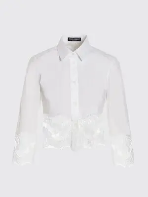 Dolce & Gabbana Lace Trim Cropped Poplin Shirt - No