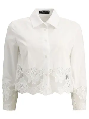Dolce & Gabbana Lace Trim Cropped Poplin Shirt - No