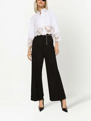 Dolce & Gabbana Lace Trim Cropped Poplin Shirt - No