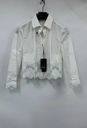 Dolce & Gabbana Lace Trim Cropped Poplin Shirt - No