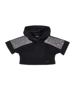 Monnalisa Sheer-trimmed Cropped T-shirt With Hood