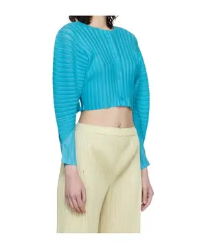 PLEATS PLEASE BY ISSEY MIYAKE Blue Pleated Knit Cardigan