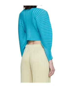 PLEATS PLEASE BY ISSEY MIYAKE Blue Pleated Knit Cardigan