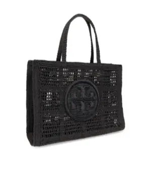Tory Burch Ella Raffia Tote Bag - Black
