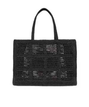 Tory Burch Ella Raffia Tote Bag - Black