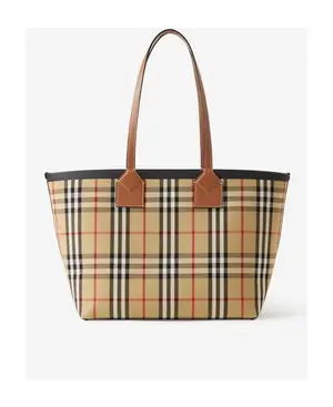 Burberry Checked Small Tote Bag - Nude