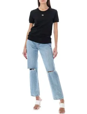 Dolce & Gabbana Logo Embellished Round Neck Top