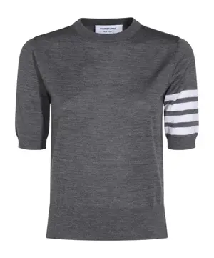 Thom Browne 4 Bar Sheer Sleeved Fine-knitted T-shirt - Medium Gray