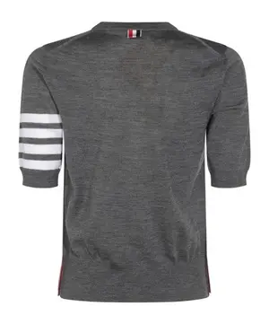 Thom Browne 4 Bar Sheer Sleeved Fine-knitted T-shirt - Medium Gray