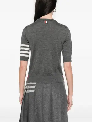 Thom Browne 4 Bar Sheer Sleeved Fine-knitted T-shirt - Medium Gray
