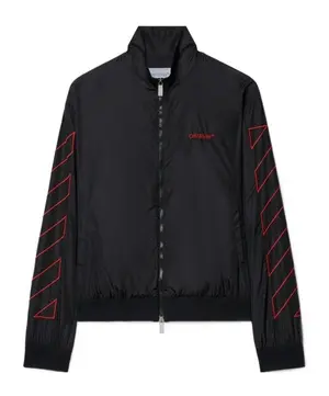 Off-White Logo Embroidered Zip-up Bomber Jacket - Black