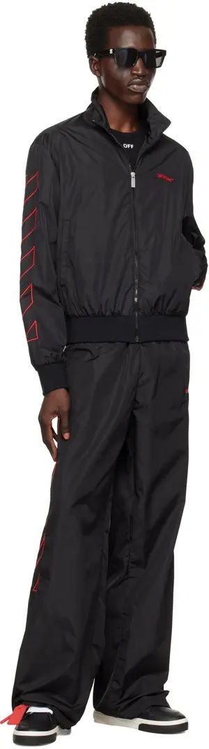 Off-White Logo Embroidered Zip-up Bomber Jacket - Black