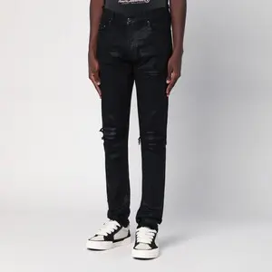 Amiri Cropped Slim Fit Jeans With Leather Inserts